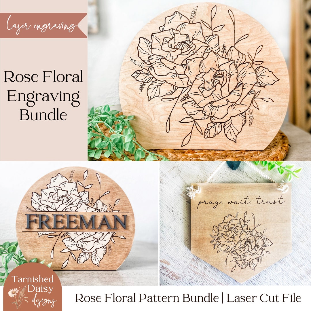 Rose Floral Pattern for Engraving SVG Bundle for Glowforge, Floral ...