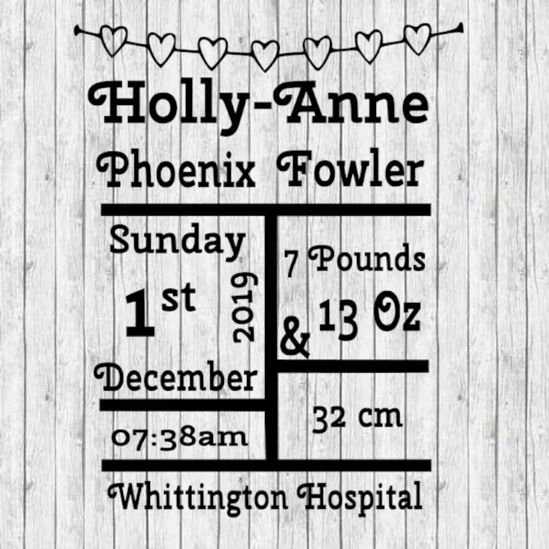 Personalised Baby Stats SVG and PDF File Only - Etsy