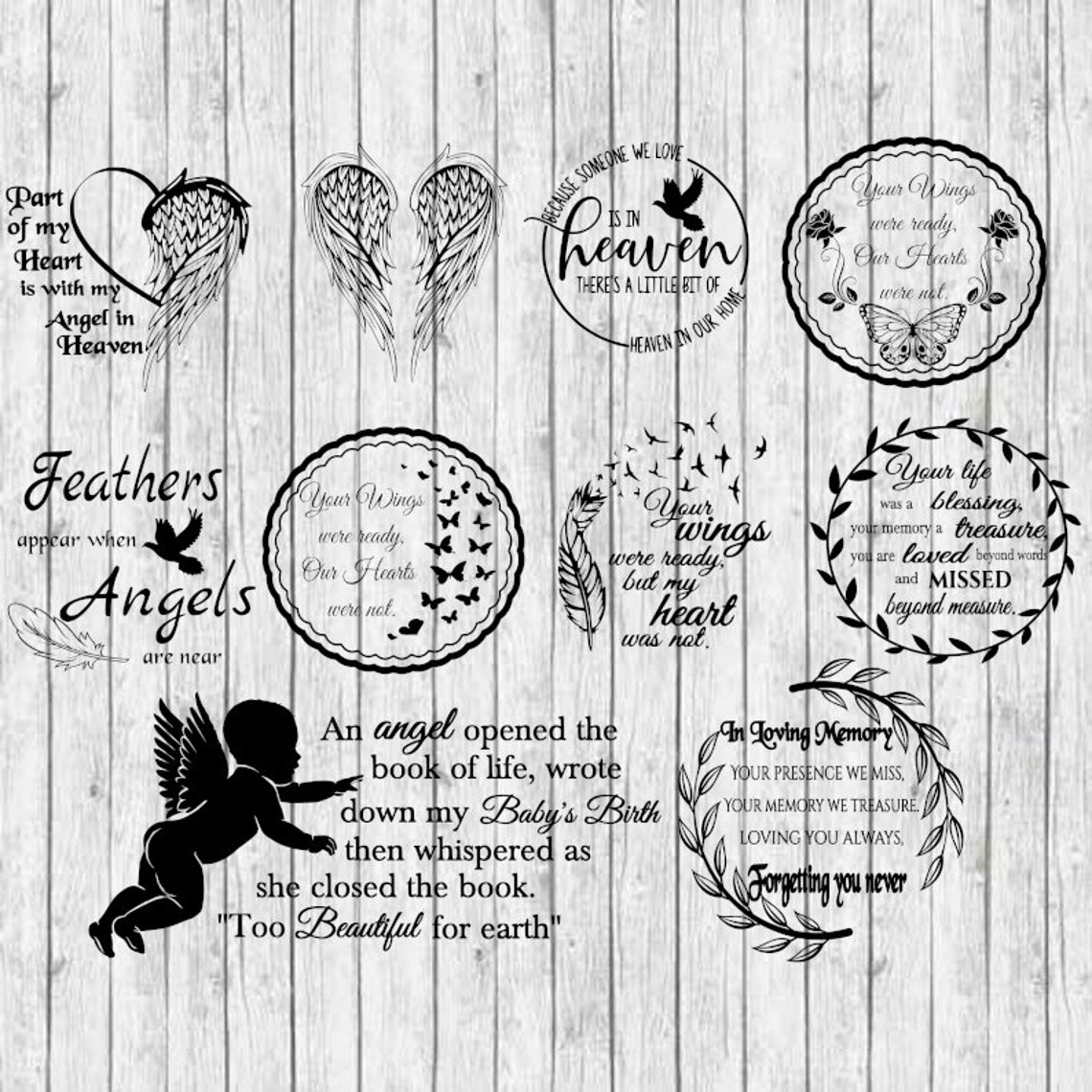 Angel Memorial SVG Bundle: Remembrance Cut Files for Cricut (digital ...