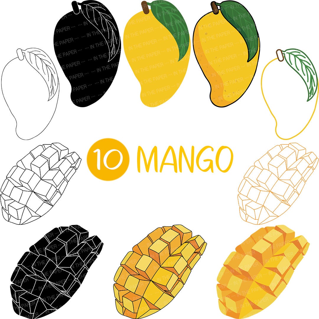 Mango SVG PNG Tropical Fruit Clip Art Food Slice Half Piece Black Line ...