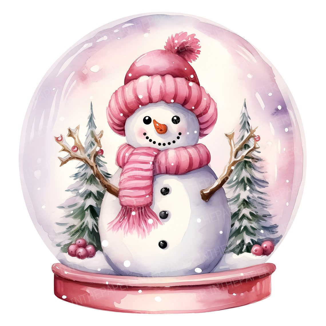Pink Snow Globe With Adorable Snowman PNG Watercolor Clip Art Cozy Cute ...
