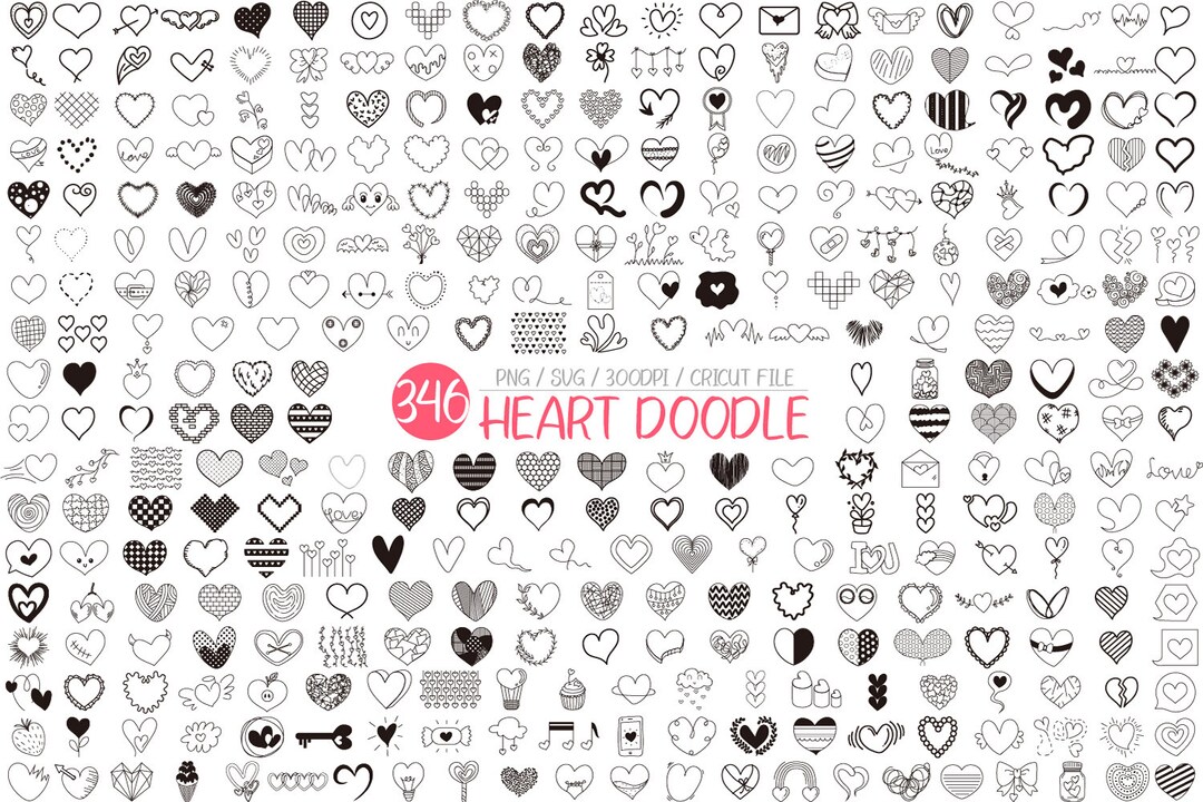 Heart Doodle Svg Valentine's Png Clip Art Graffiti Bundle Good Note ...