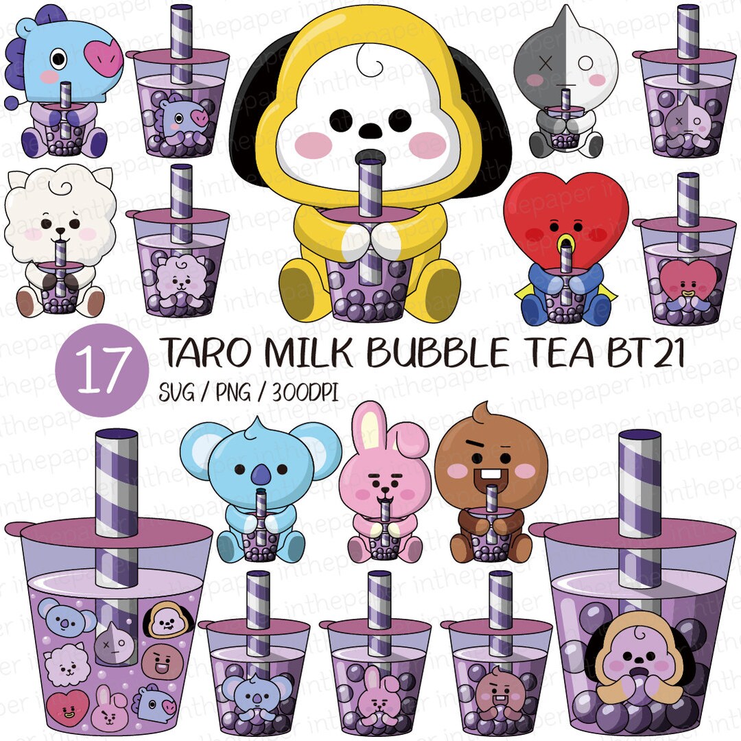 Taro Milk Bubble Tea BT21 SVG BTS PNG Exército Clip art Adesivo Kpop ...