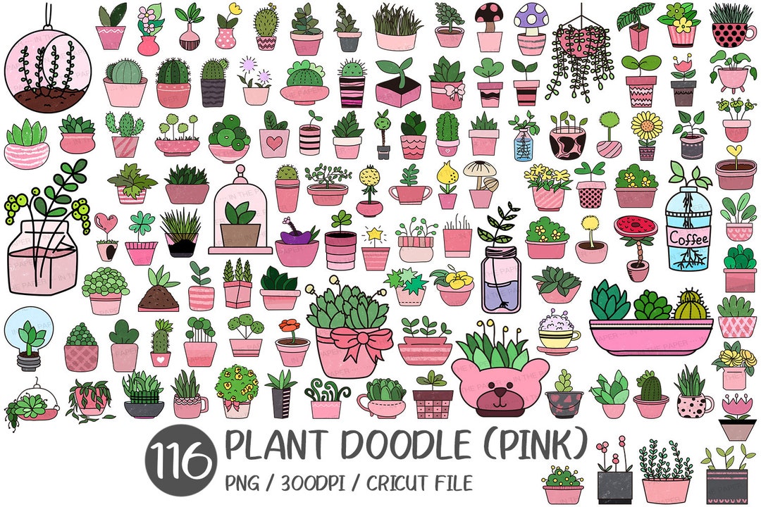 Plant PNG Plant Pots Doodle Crayons Texture Pink Clipart - Etsy