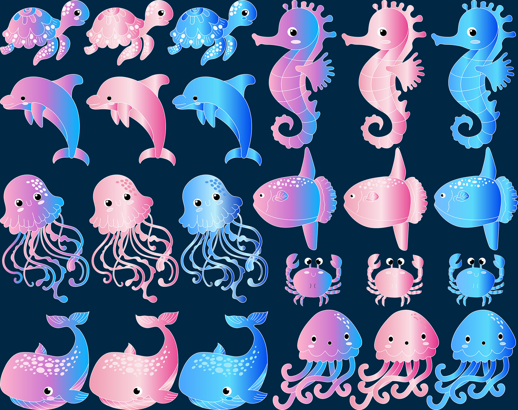 Cute Sea Animals PNG Pastel Art Fish Shark Stingray - Etsy