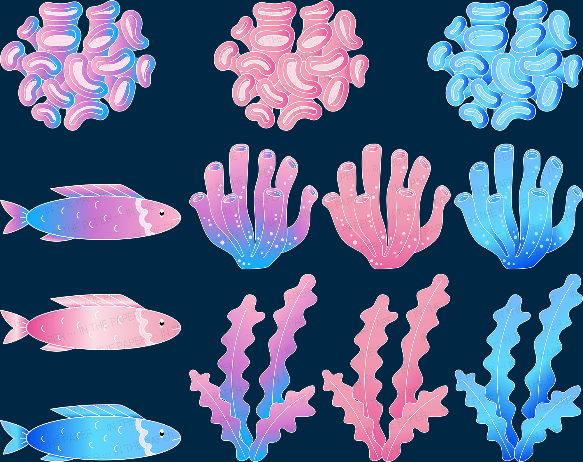 Cute Sea Animals PNG Pastel Art Fish Shark Stingray - Etsy