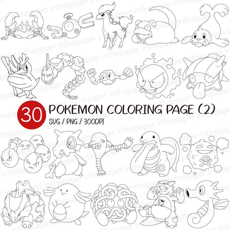 Pokemon Coloring Papers | for Kids PNG SVG Blackline Animal Outline ...