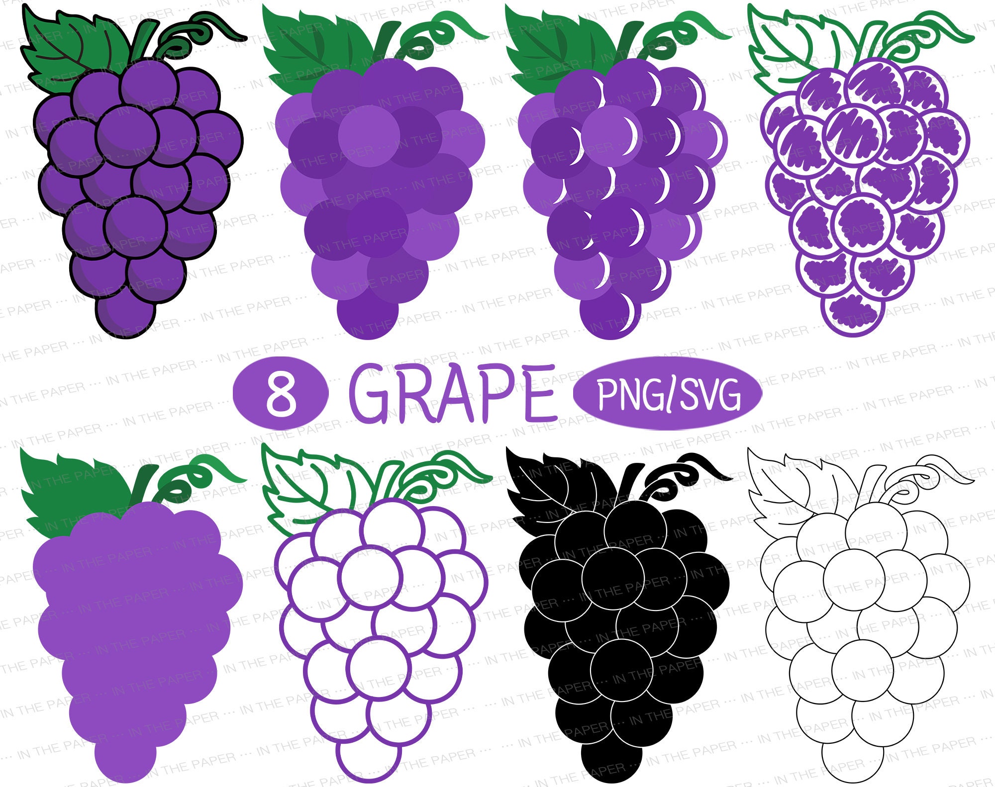Grape SVG Grape PNG Fruit Clipart Food Silhouette Coloring Page Cricut ...