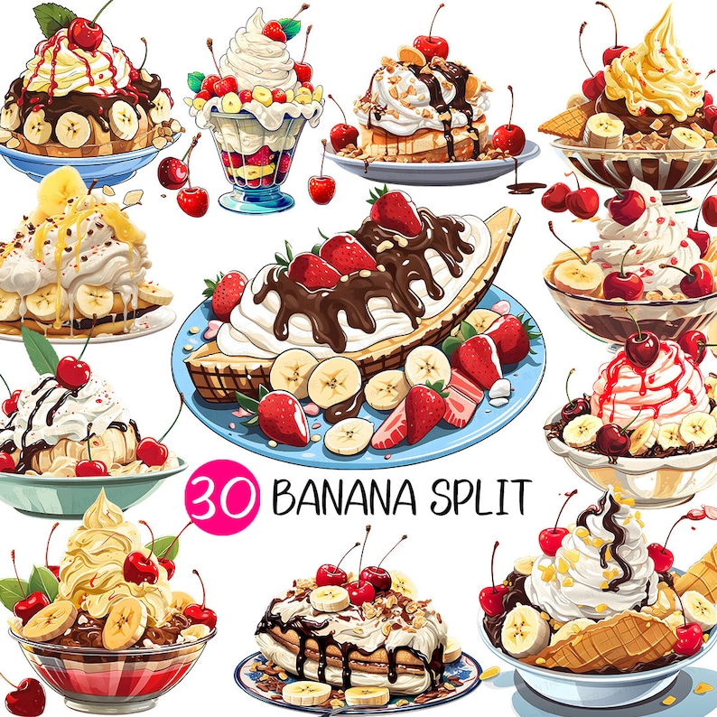 Banana Split PNG | Dessert Clipart Sweets Treats Illustration Whipped ...