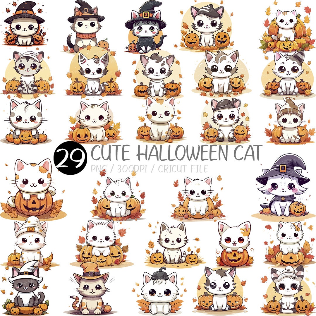 Cute Halloween Cat PNG, Clipart, Kitty, Kawaii, Witch Hat, Pumpkin ...