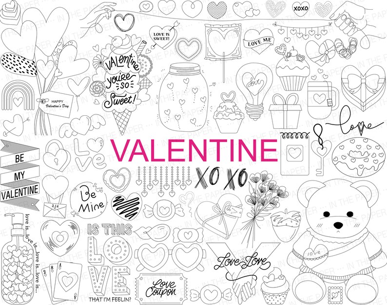 VALENTINES DAY Coloring Pages for Kids Svg Png Cricut - Etsy