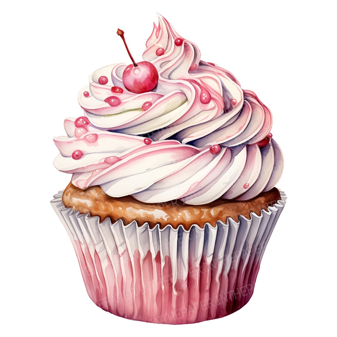 Delicious Pink Cupcake PNG Watercolor Christmas Clip Art Sweets Icing ...