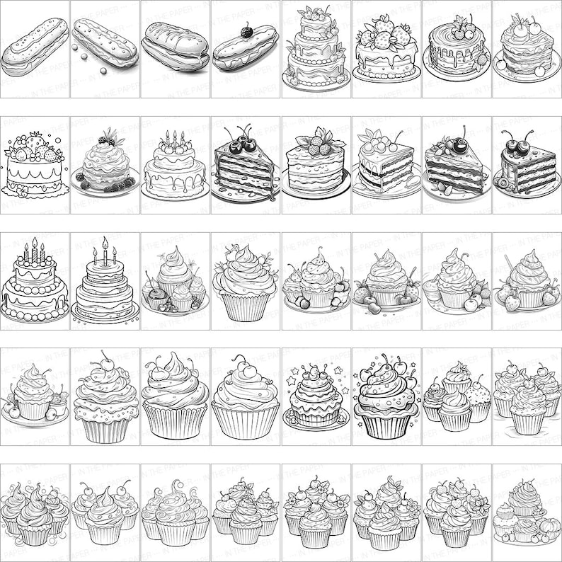 200 Sweets Dessert Coloring Page | Kid Adult Book Cup Cake Chocolate ...