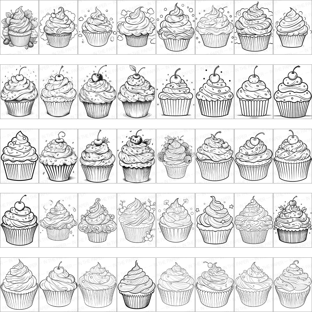 200 Sweets Dessert Coloring Page | Kid Adult Book Cup Cake Chocolate ...