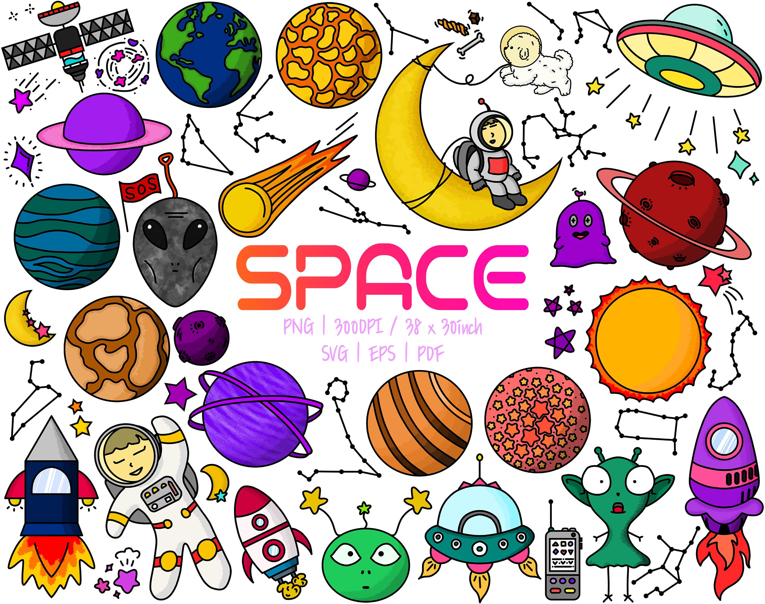 Space PNG SVG, Clip Art, Planets, Spaceship, Galaxy, Alien, Vector ...