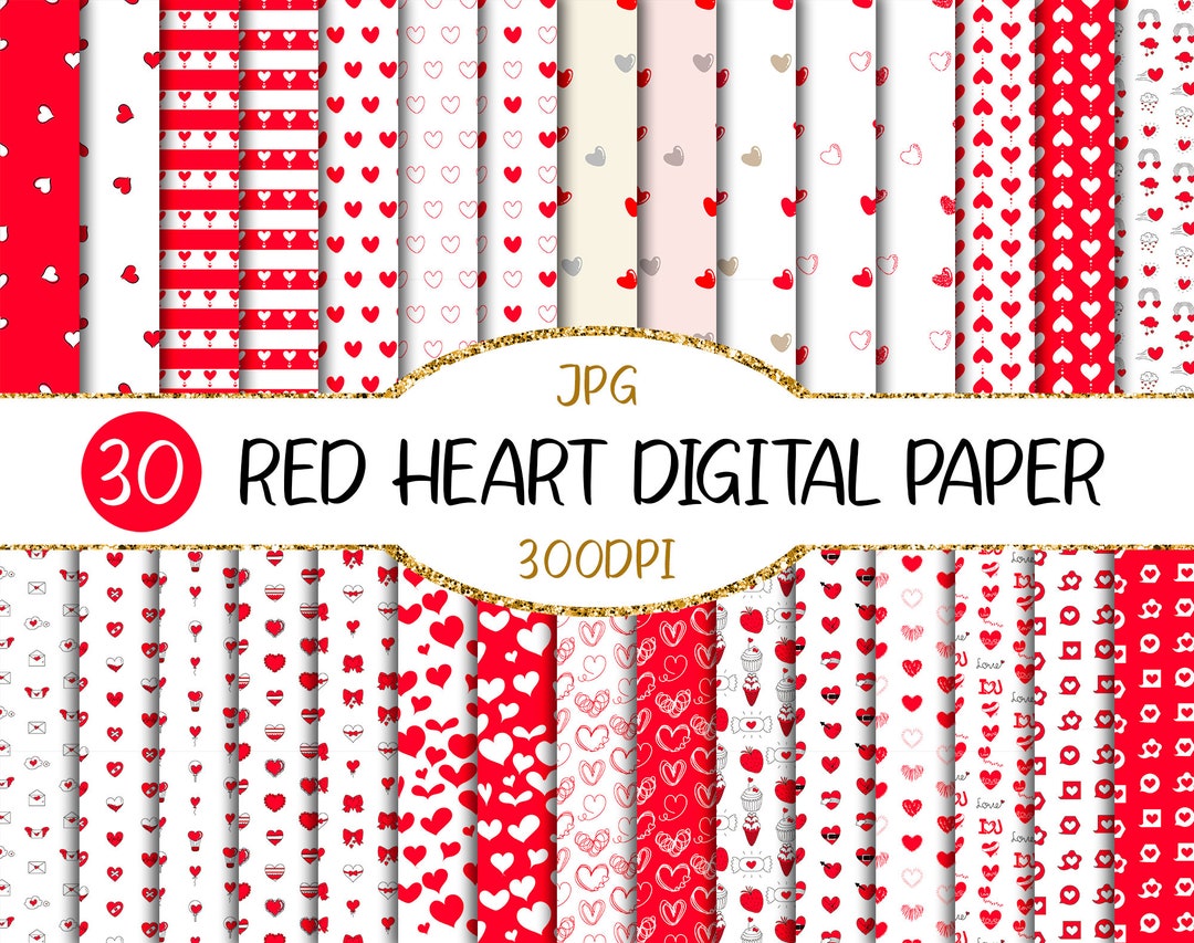 Red Heart Digital Papers Hand Drawn Design Seamlessly - Etsy