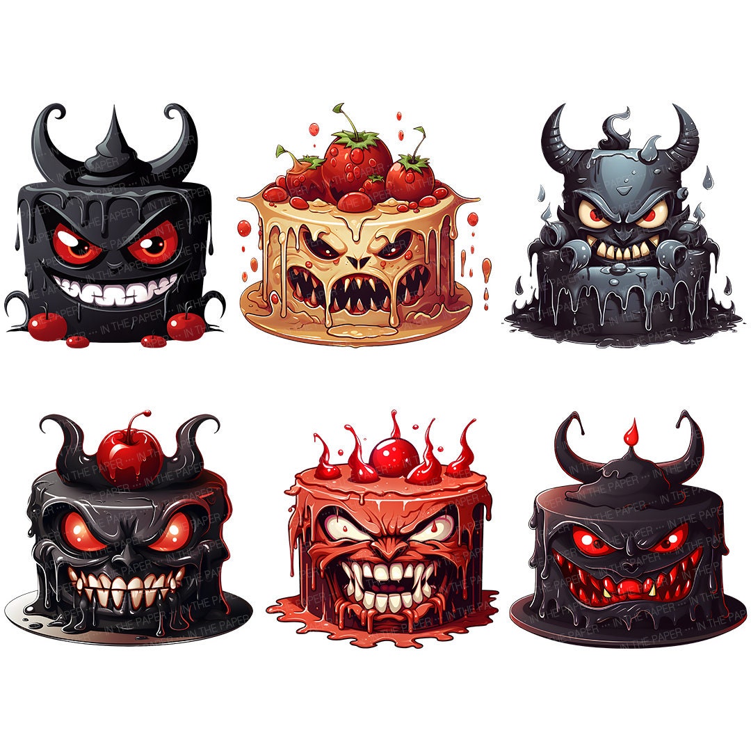 Devil Cake PNG Scary Bloody Creepy Red Syrup Flowing Black Teeth Horn ...