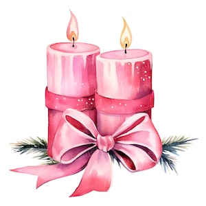 Festive Pink Candles Watercolor PNG | Christmas Clip Art Decorations ...