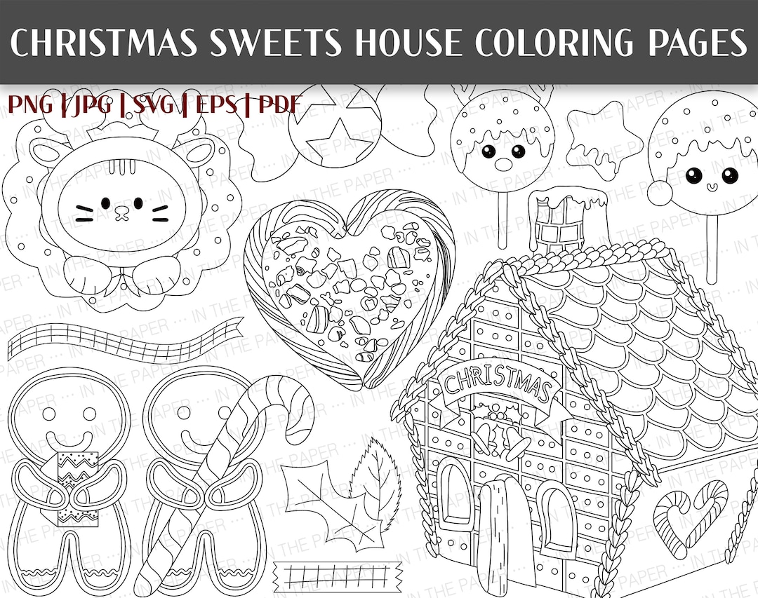Christmas Sweets House Coloring Pages Png Svg Pdf Eps Printable Kids ...