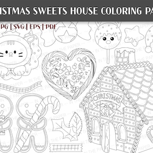 Christmas Sweets House Coloring Pages Png Svg Pdf Eps Printable Kids ...