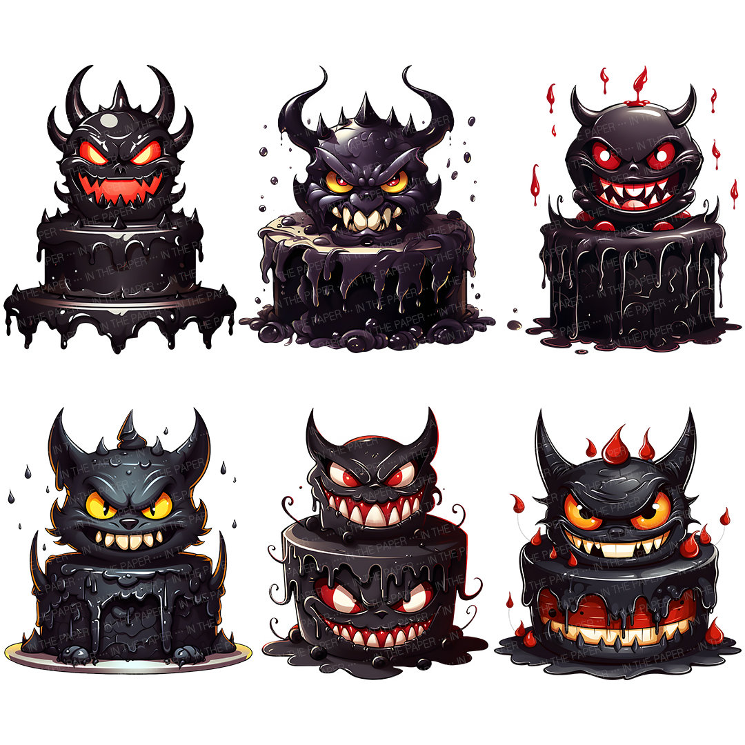 Devil Cake PNG Scary Bloody Creepy Red Syrup Flowing Black Teeth Horn ...