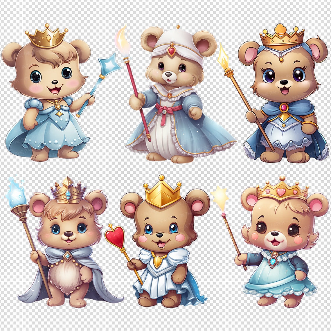 Cute Royal Teddy Bear PNG | Doll Clipart Dress Cloak Wand Crown Tiara ...