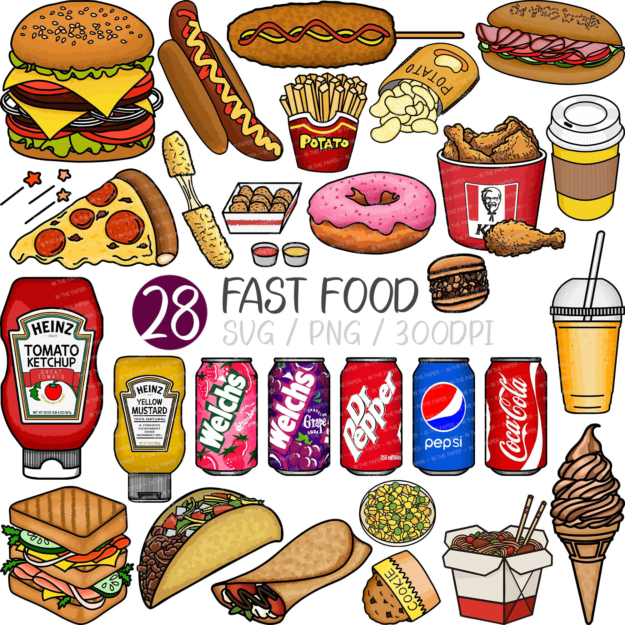 Comida Chatarra Tumblr Kawaii Fast Food Icon Silhouette Pack Vector