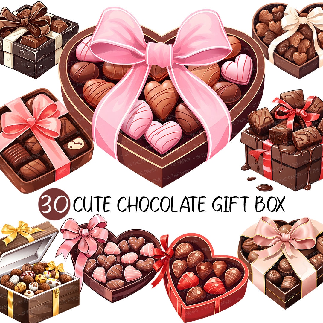 Cute Chocolate Gift Box PNG | Valentine's Day Sweets Clip Art Heart ...