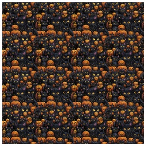 Seamless Dark Halloween Cat Digital Paper / Pumpkin, Black Cat ...