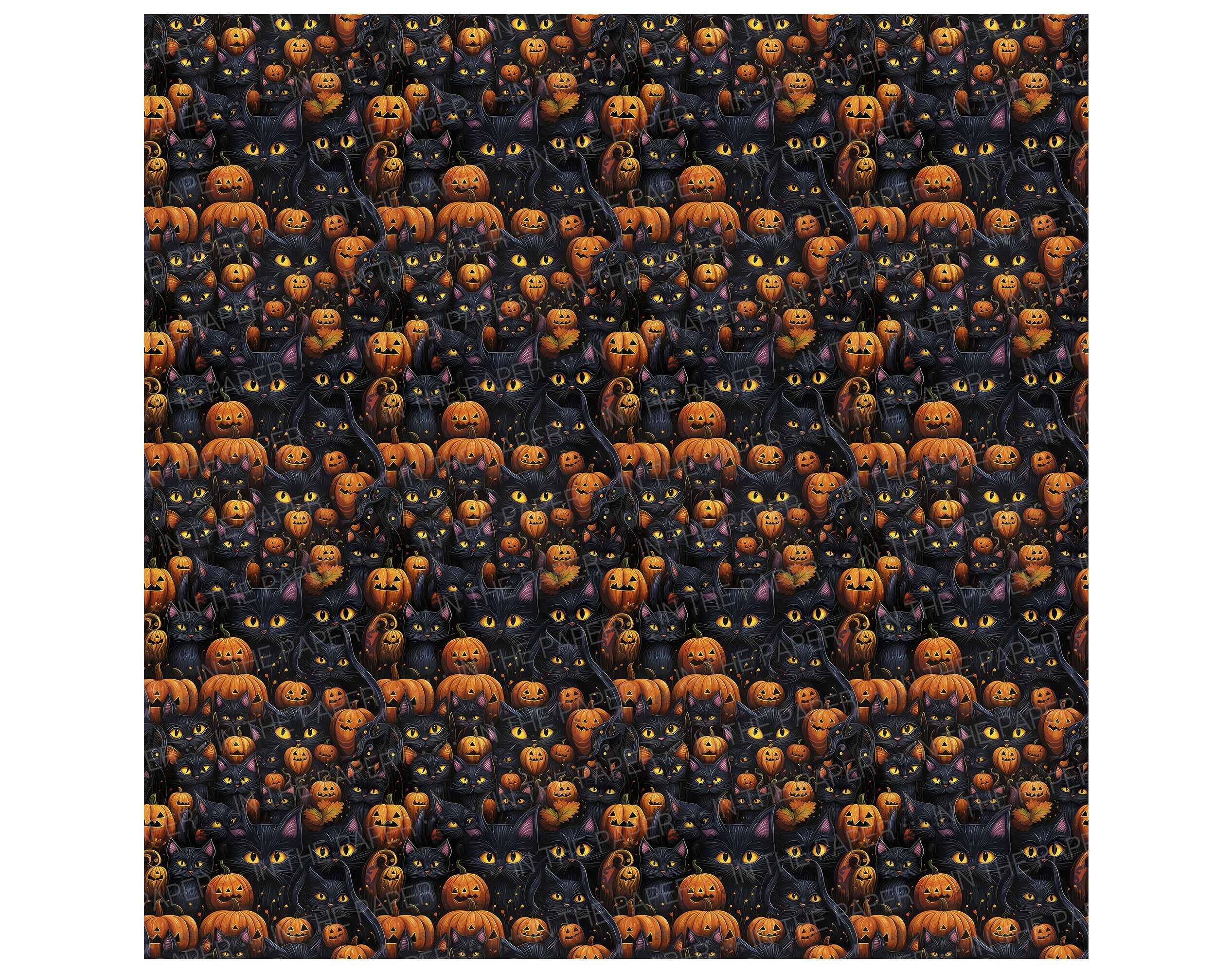 Seamless Dark Halloween Cat Digital Paper / Pumpkin, Black Cat ...