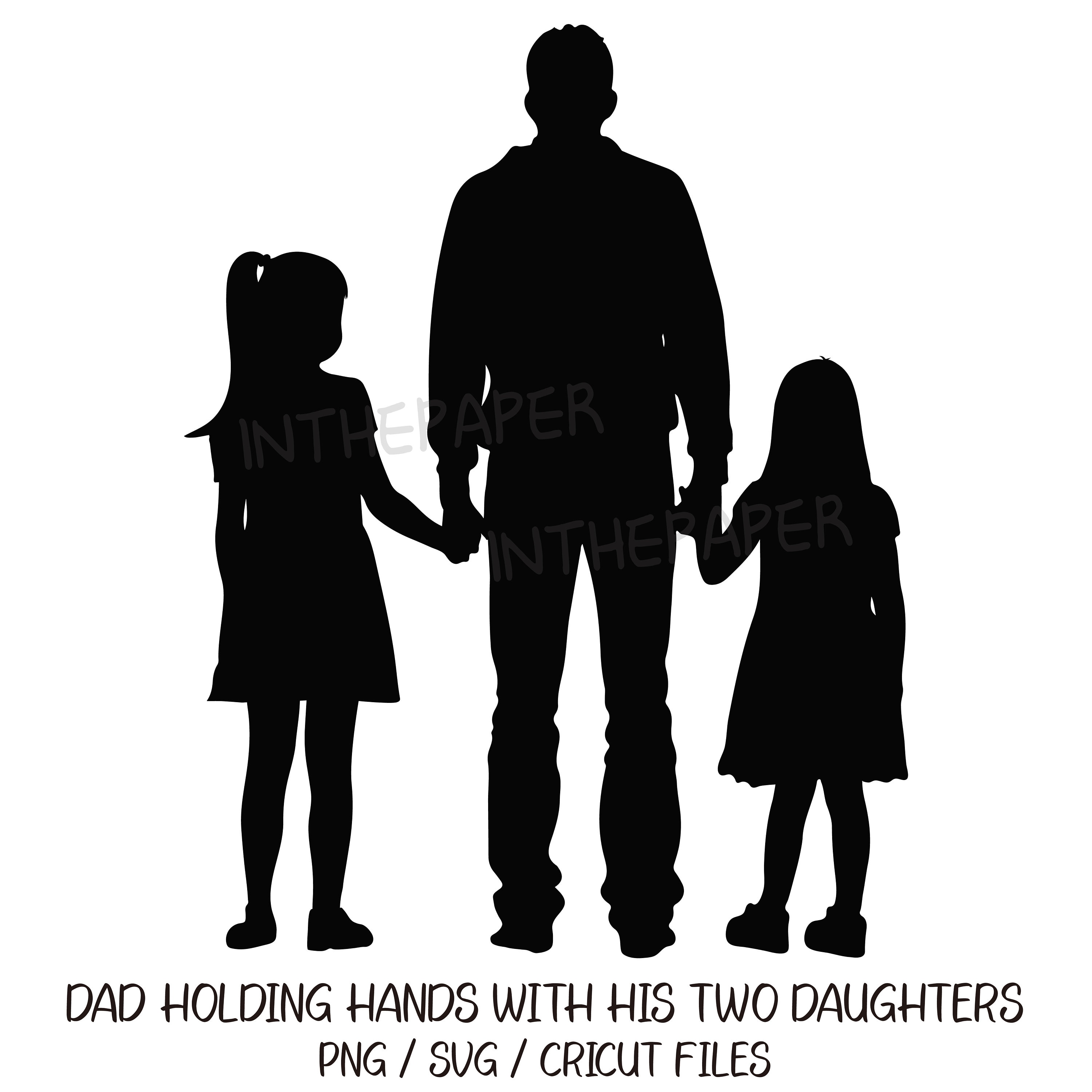 Dad Holding Hands With His Two Daughters Fathers Day Png Silhouette