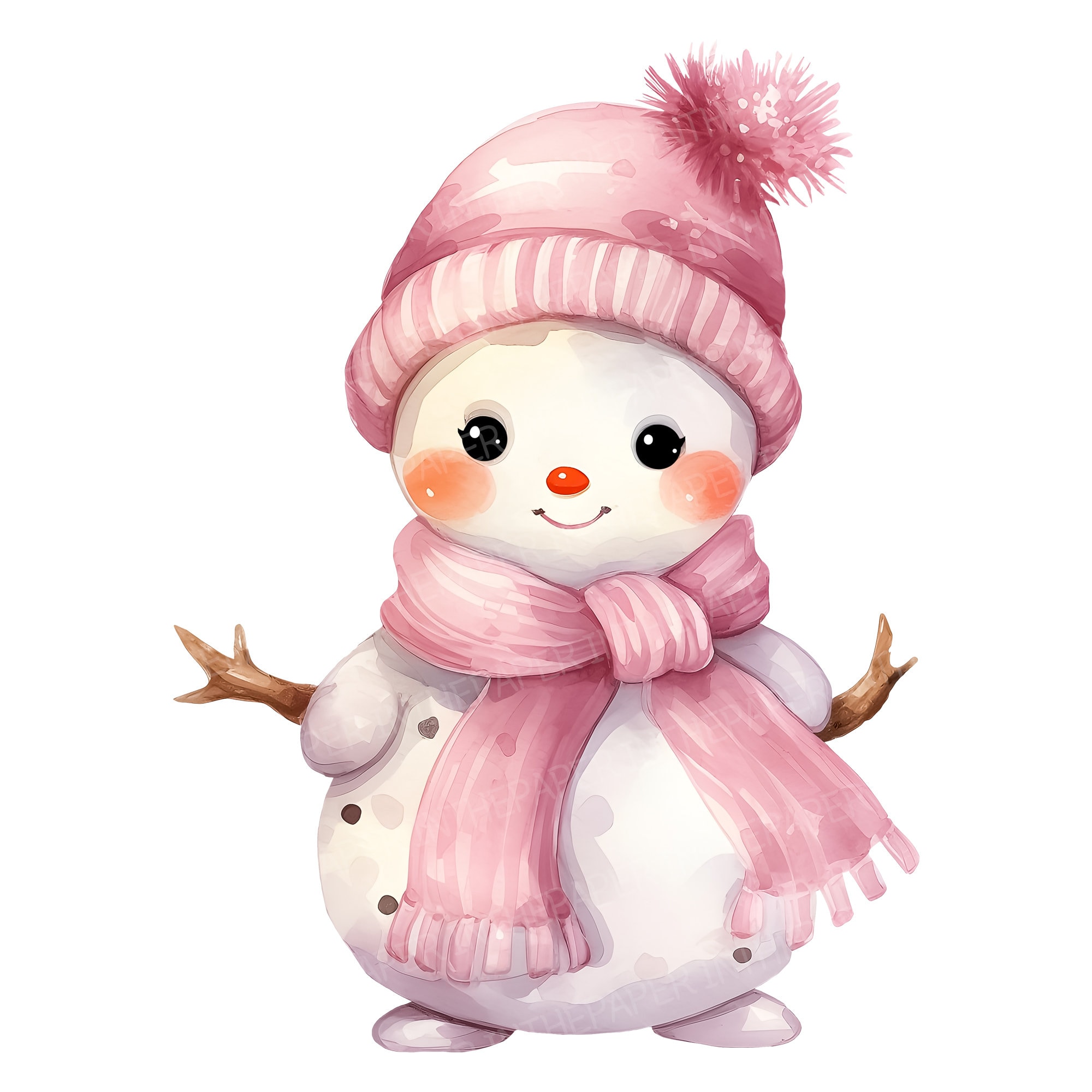Adorable Snowman With Pink Hat and Scarf PNG | Watercolor, Clip Art ...