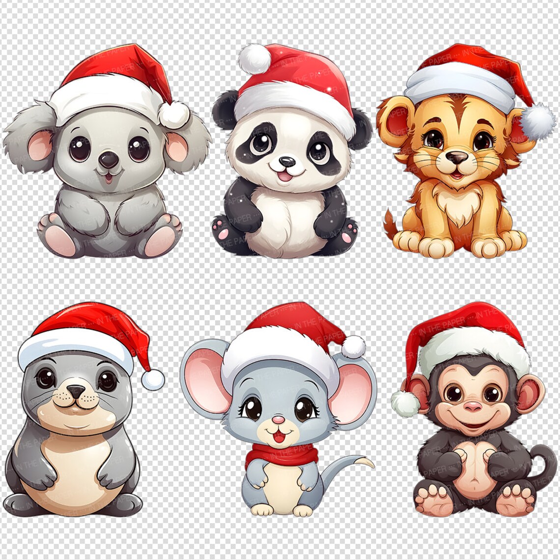 Cute Christmas Animals PNG | Santa Hat Clipart Adorable Elephant ...