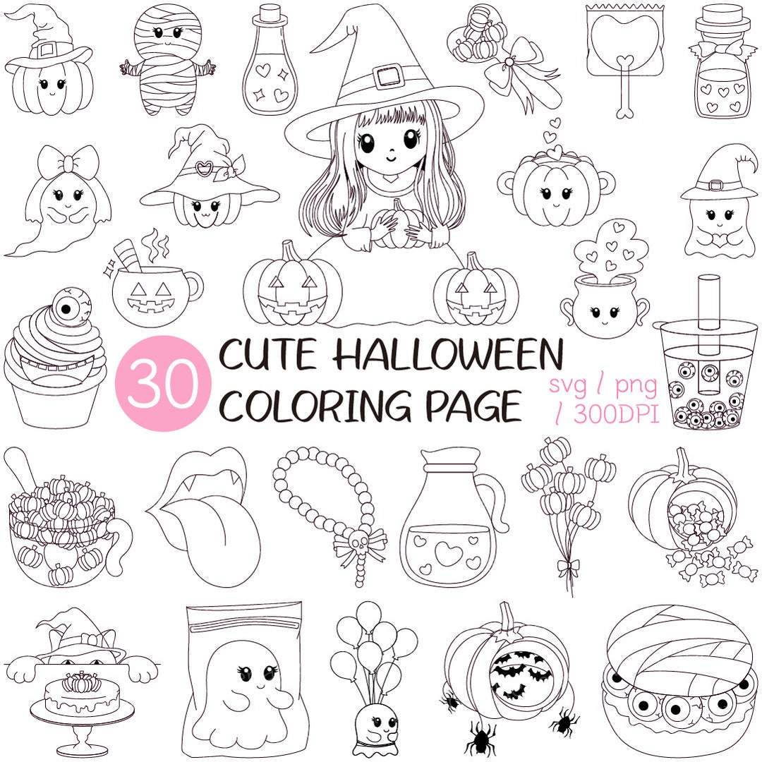 Cute Halloween Coloring Page | Cute SVG PNG for Kids Horror Spooky ...