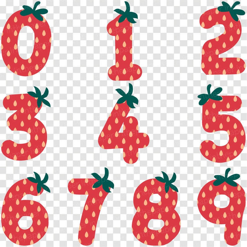 Fruit Numbers SVG Font PNG Cute Clipart Pattern Strawberry Watermelon ...