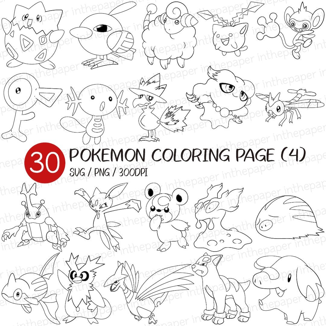 Pokemon Coloring Papers | for Kids PNG SVG Blackline Animal Outline ...