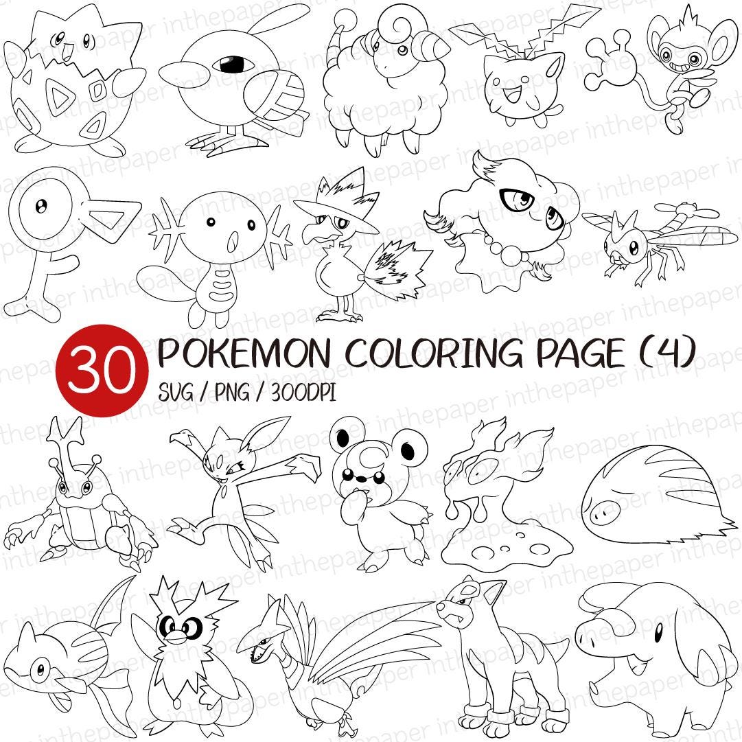 Pokemon Coloring Papers for Kids PNG SVG Blackline Animal Outline ...