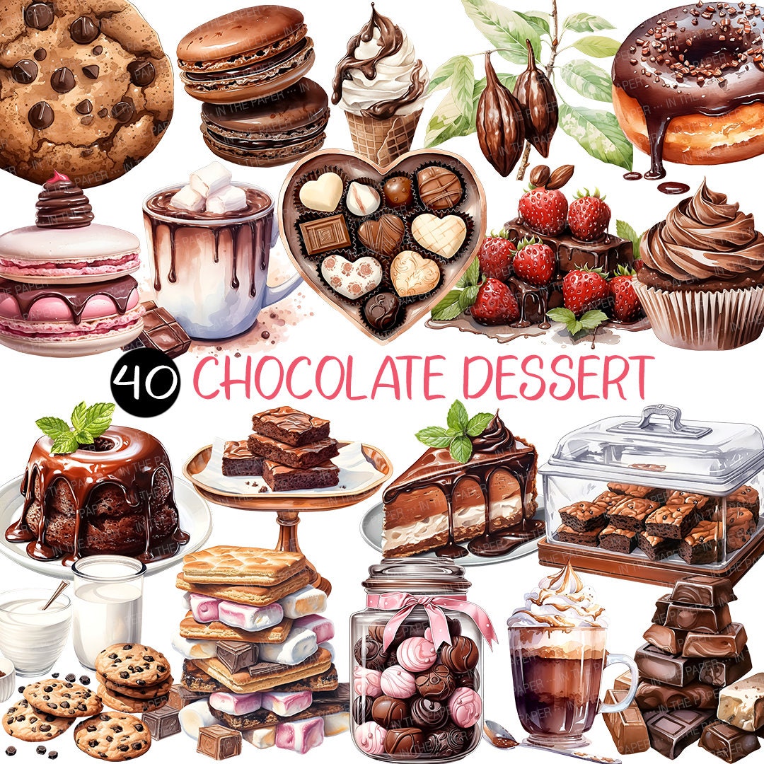 Chocolate Dessert PNG Watercolor, Sweets Clip Art, Brownies, Cakes ...