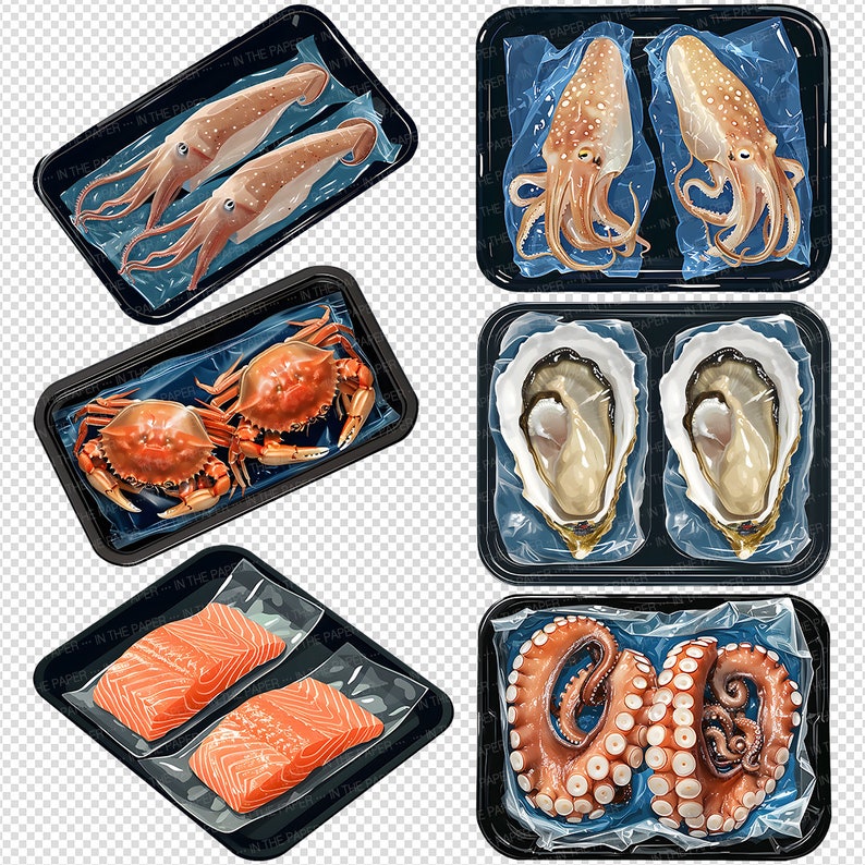 Seafood Supermarket Packaging PNG Fish Clip Art Salmon Roe Shellfish ...