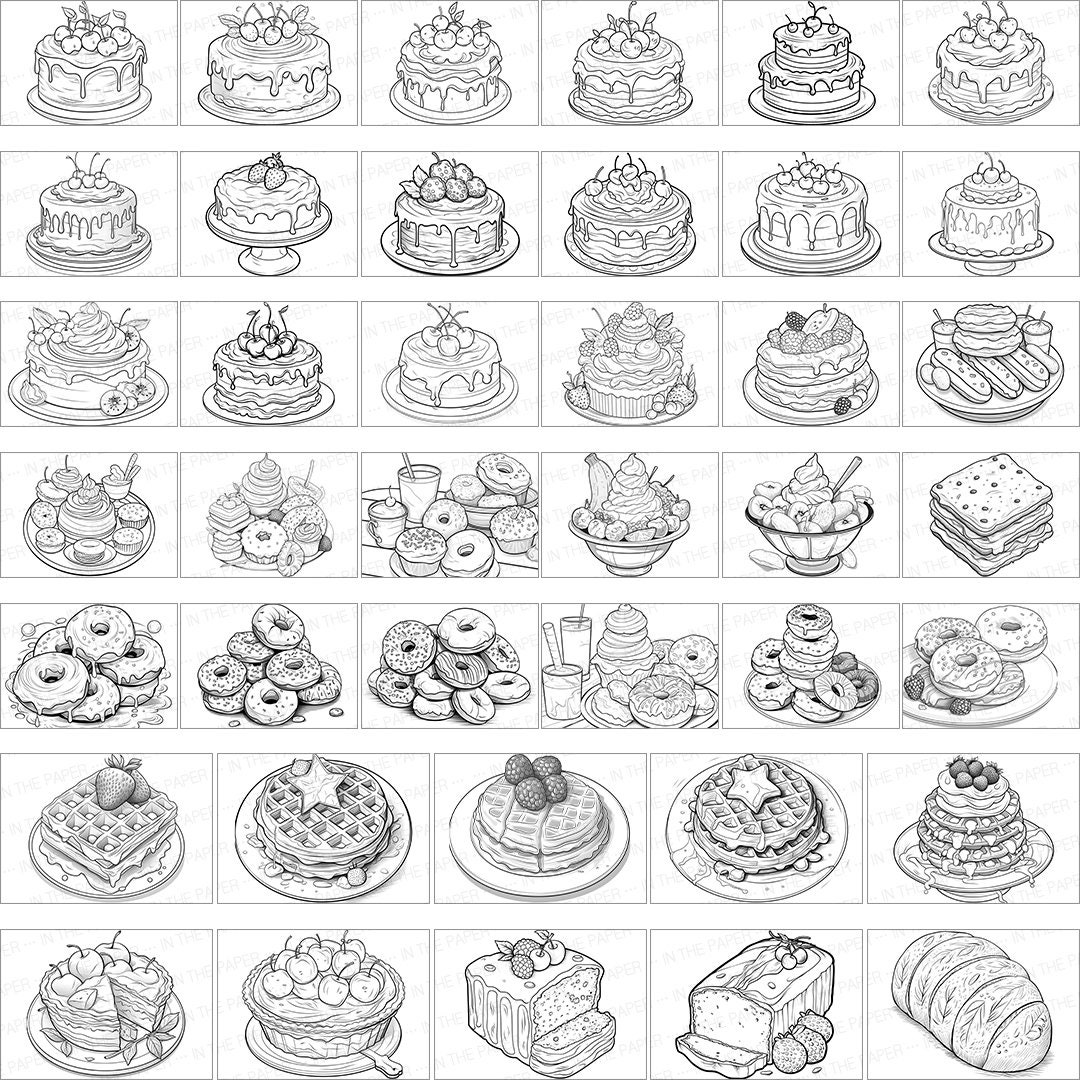 200 Sweets Dessert Coloring Page | Kid Adult Book Cup Cake Chocolate ...