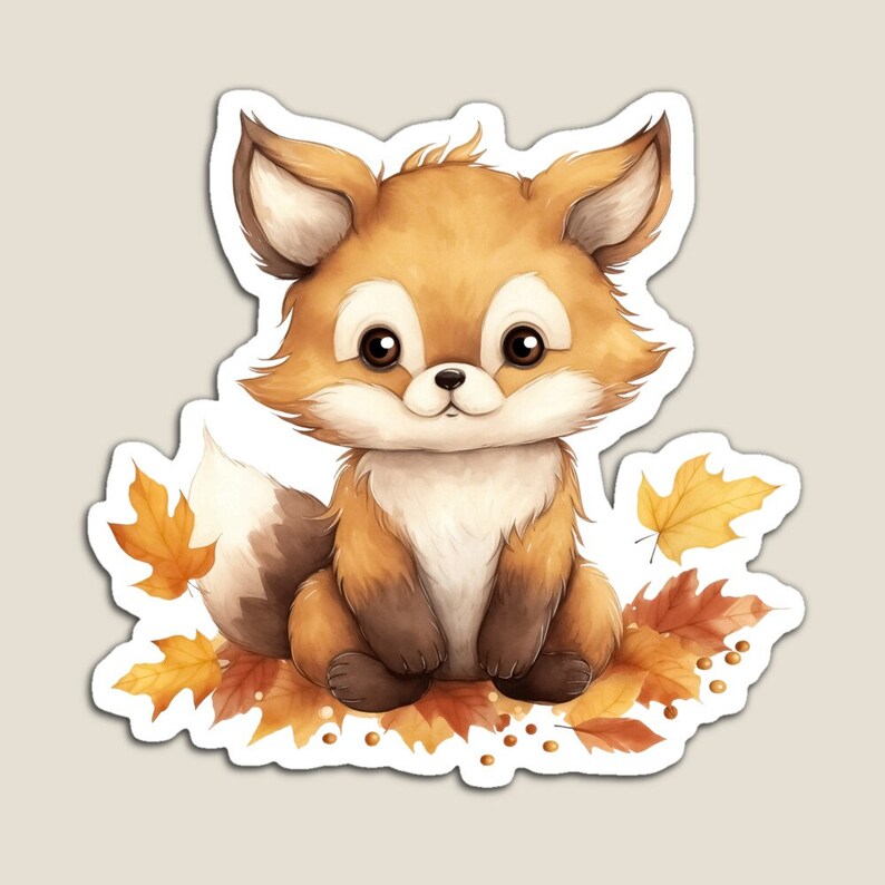 Cute Fox Cub in Leaves PNG Watercolor, Baby Animal Clip Art, Fallen ...