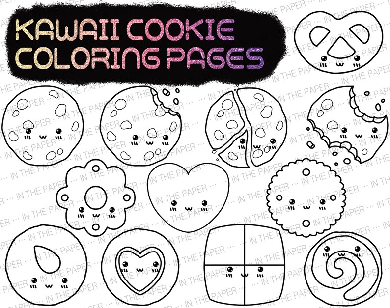 COLORING PAGES Kawaii Cookie Png Svg Eps Pdf Clipart - Etsy