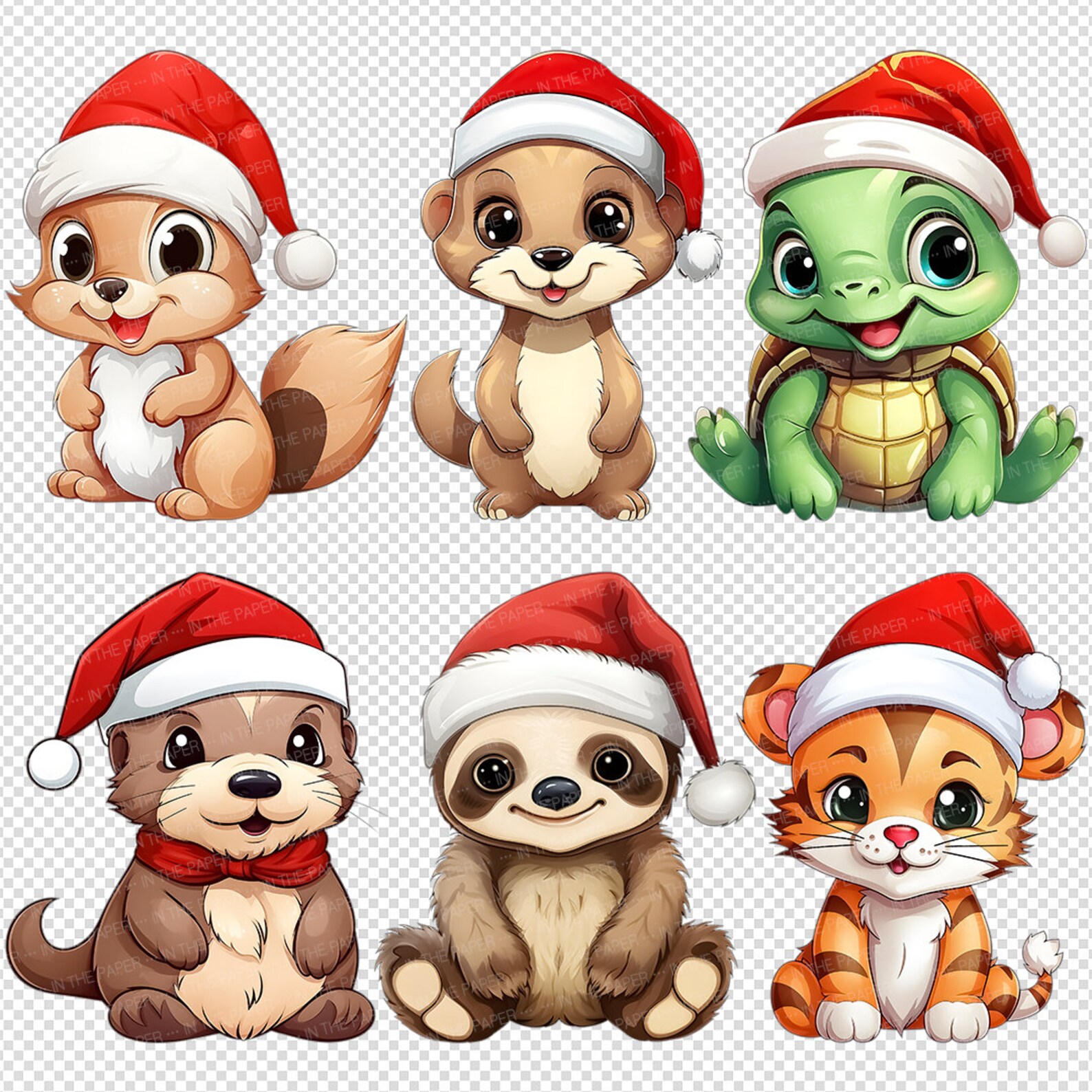 Cute Christmas Animals PNG | Santa Hat Clipart Adorable Elephant ...