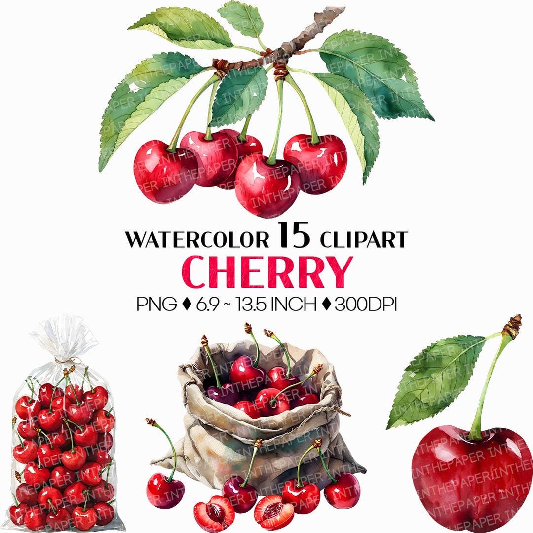 Cherry PNG | Watercolor Fruit Sweet Juicy Summer Fresh Produce Harvest ...