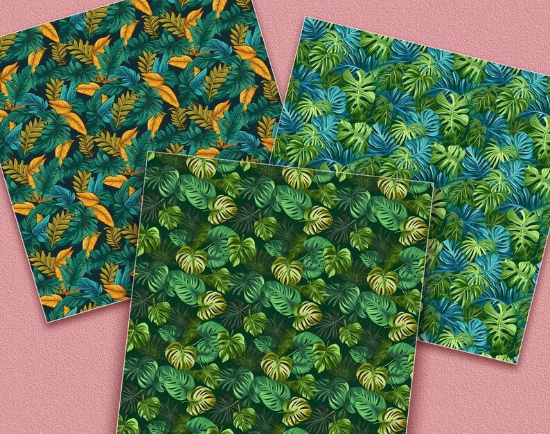 Seamless Tropical Leaves Digital Papers Background, Scrapbook, Wall Art ...