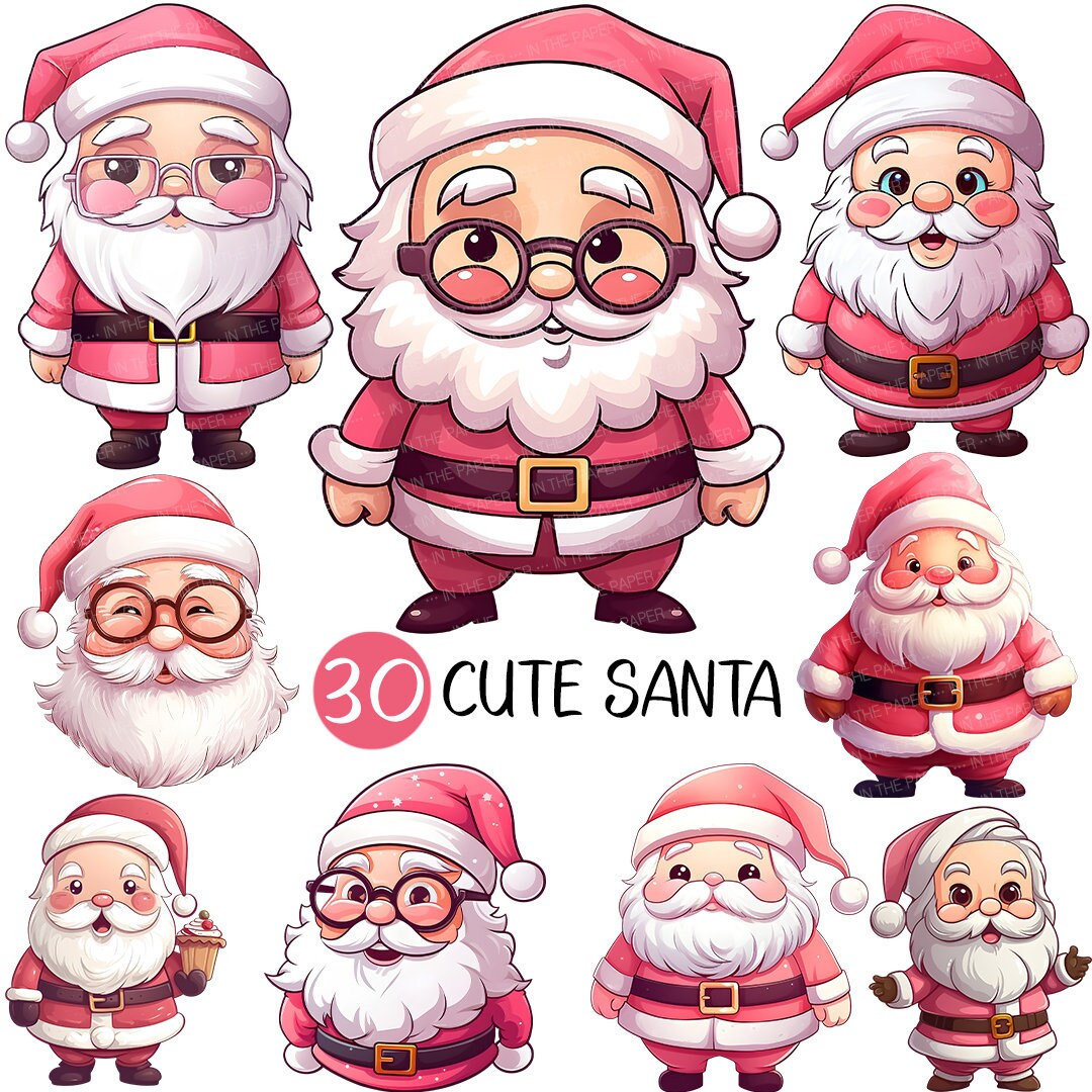 Cute Dwarf Santa PNG | Christmas Clip Art Pink Adorable Fat Fat Bubble ...