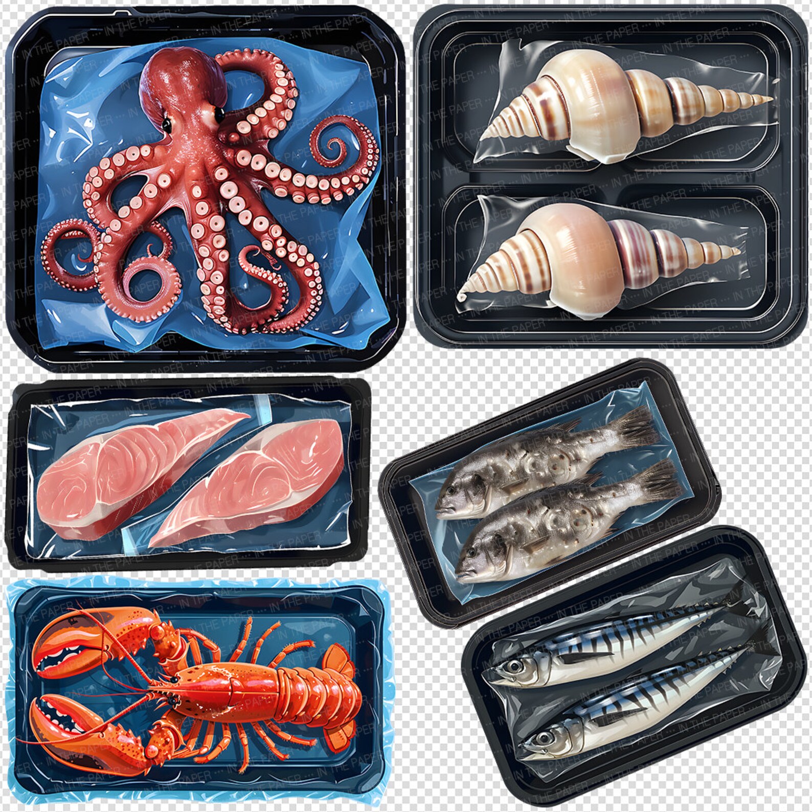 Seafood Supermarket Packaging PNG | Fish Clip Art Salmon Roe Shellfish ...