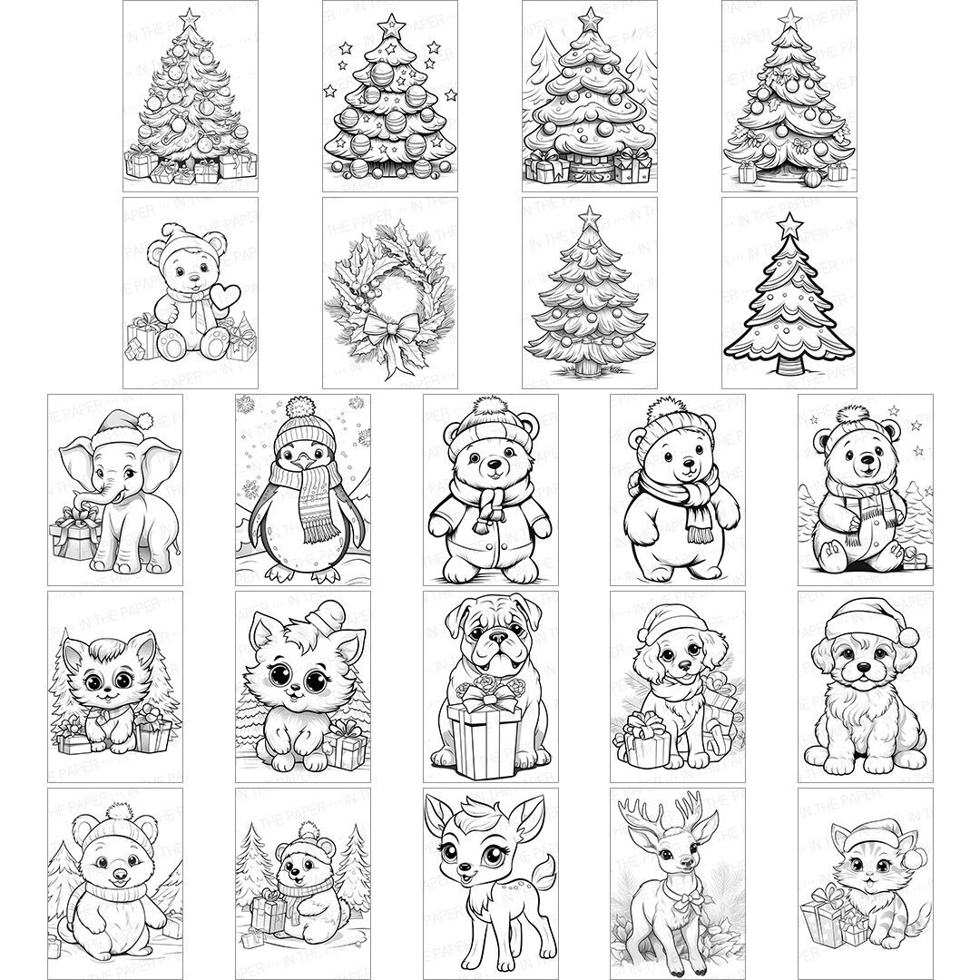 200 Cute Christmas Coloring Pages for Kids Animal Book Children Santa ...