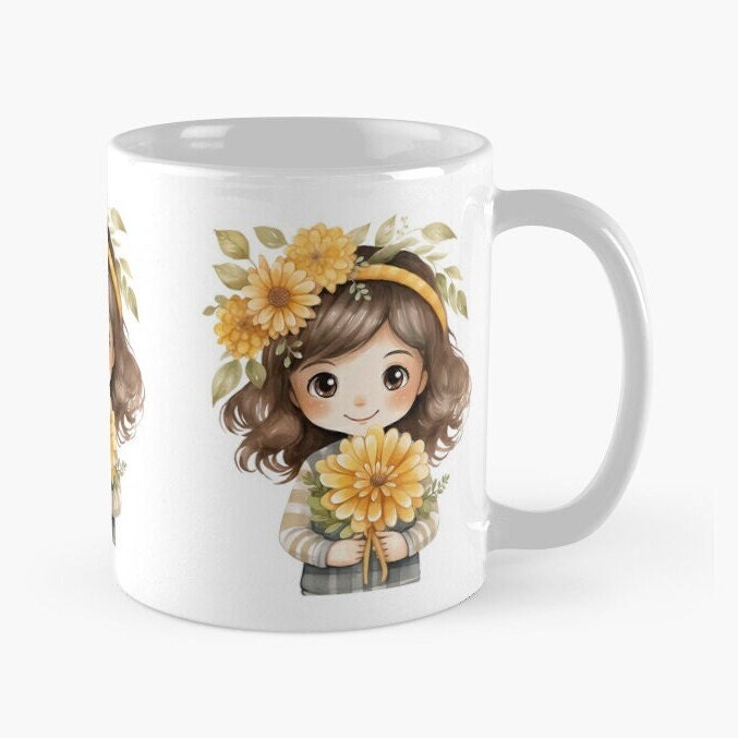Cute Girl With Yellow Flowers Bouquet PNG Watercolor, Fall Themed ...