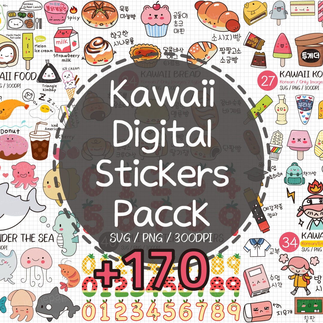 Kawaii Digital Stickers Pack | SVG PNG Goodnote Planner Cute Number ...